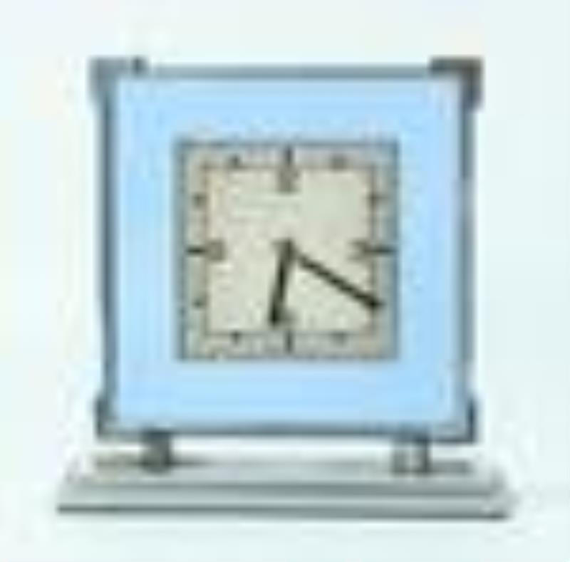 Tiffany & Co Stainless Steel Blue Glass Desk Clock-ClockPrices.Com