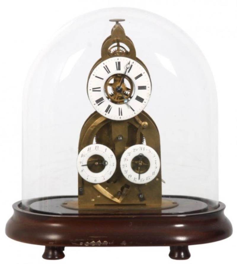 Gold Plated Coil Spring Skeleton Clock with Dome Price Guide